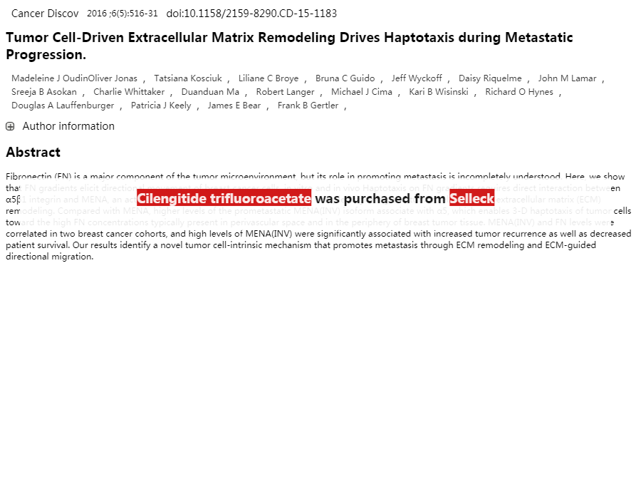 Cilengitide trifluoroacetate | 购买Integrin 抑制剂 - Selleck