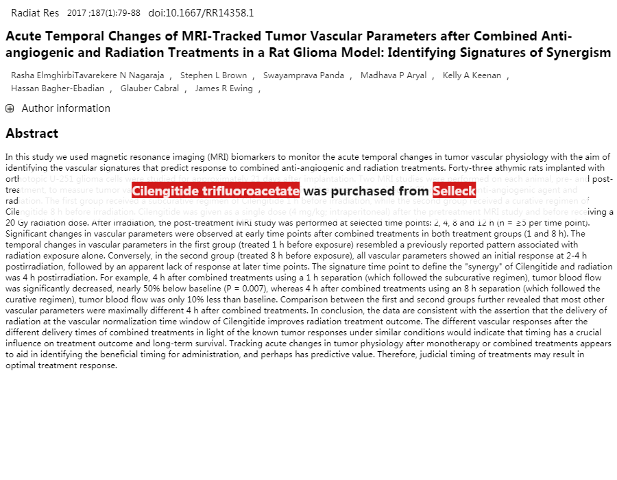 Cilengitide trifluoroacetate | 购买Integrin 抑制剂 - Selleck