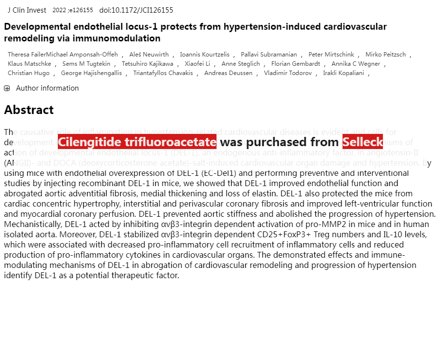 Cilengitide trifluoroacetate | 购买Integrin 抑制剂 - Selleck