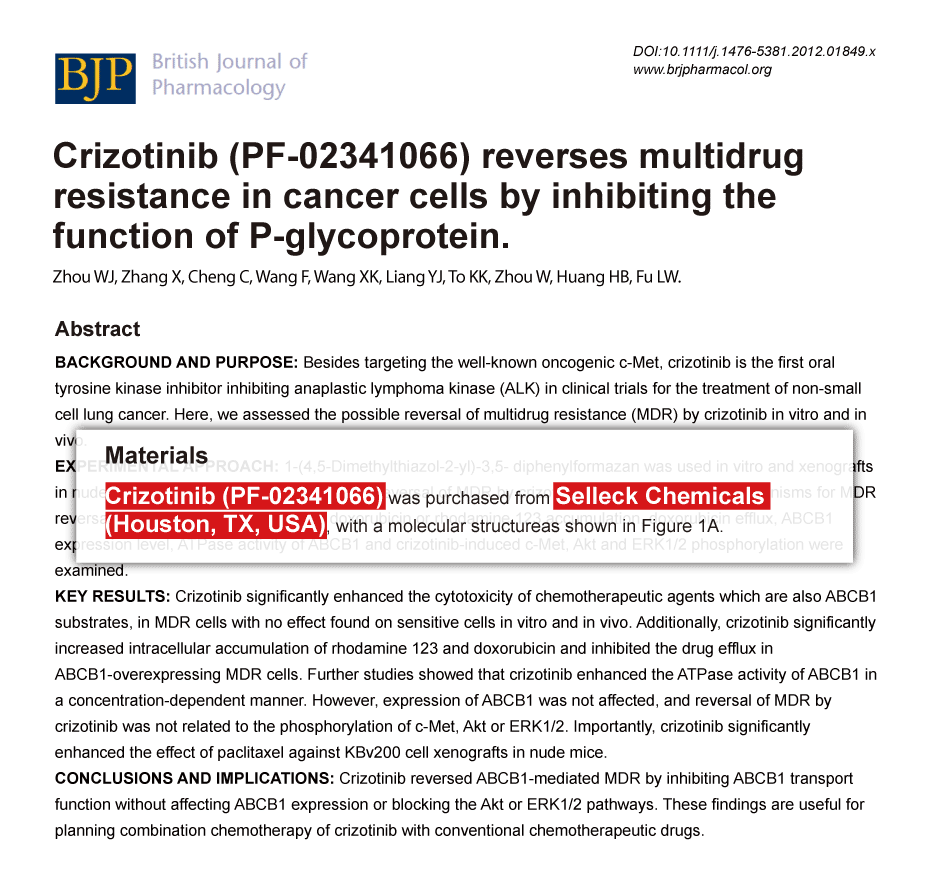 Crizotinib (PF-02341066) | 辉瑞公司授权 | c-Met inhibitor