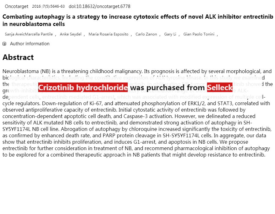 Crizotinib hydrochloride | c-Met 抑制剂 | 现货供应 | 美国品牌 | 免费采购电话400-668-6834
