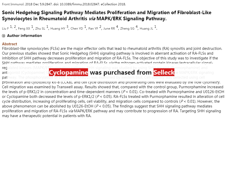 Cyclopamine | Hedgehog/Smoothened 抑制剂 | 现货供应 | 美国品牌 | 免费采购电话400-668-6834