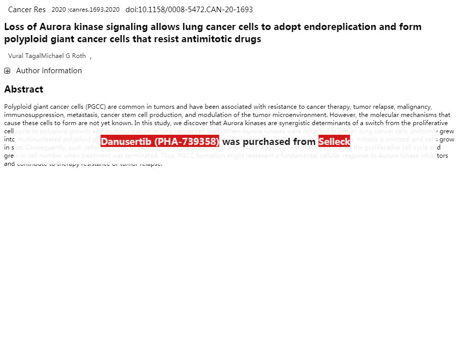 Danusertib (PHA-739358) | 购买Aurora Kinase 抑制剂 - Selleck