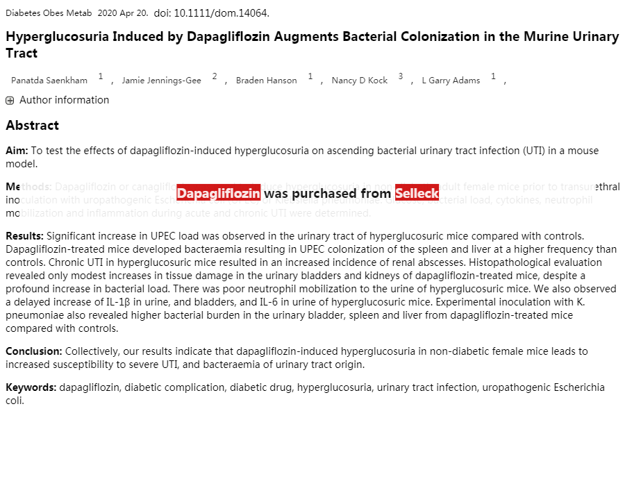 Dapagliflozin (BMS-512148) | SGLT 抑制剂 | 现货供应 | 美国品牌 | 免费采购电话400-668-6834