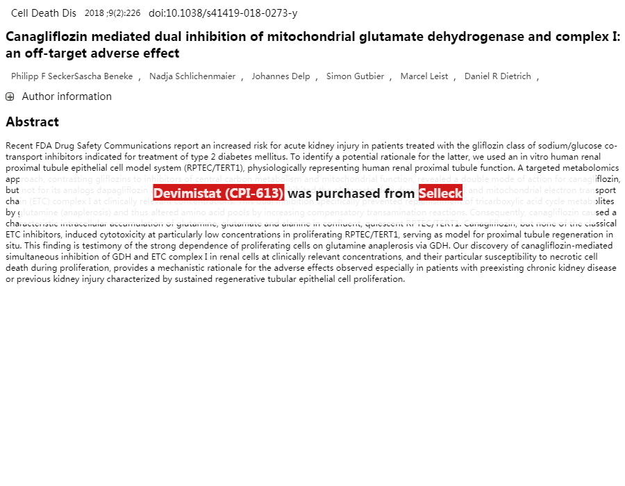 Devimistat (CPI-613) | 购买Dehydrogenase 抑制剂 - Selleck