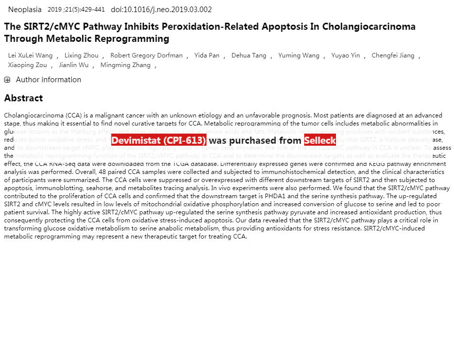 Devimistat (CPI-613) | 购买Dehydrogenase 抑制剂 - Selleck
