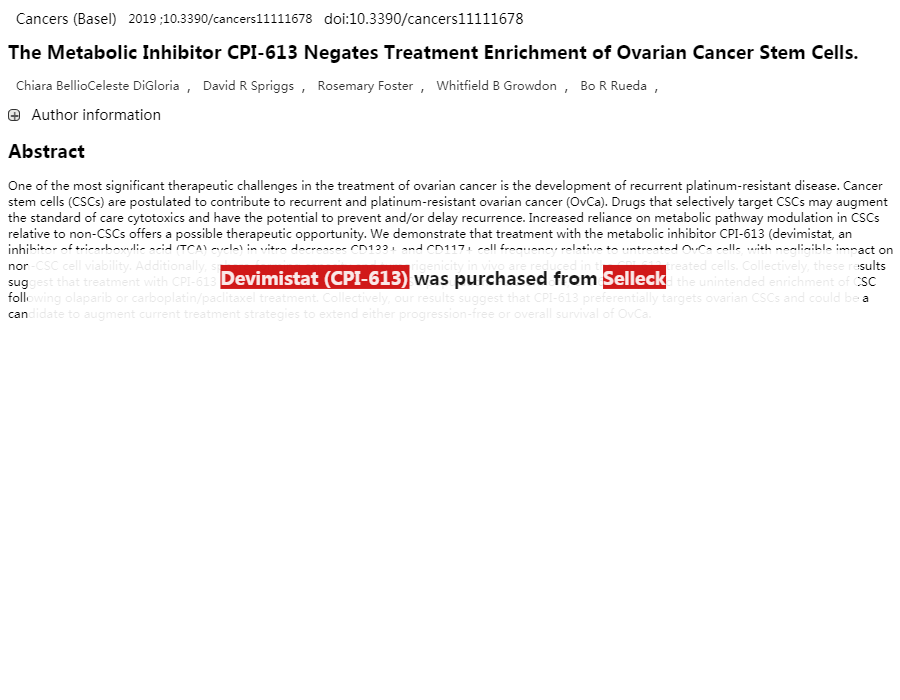 Devimistat (CPI-613) | 购买Dehydrogenase 抑制剂 - Selleck