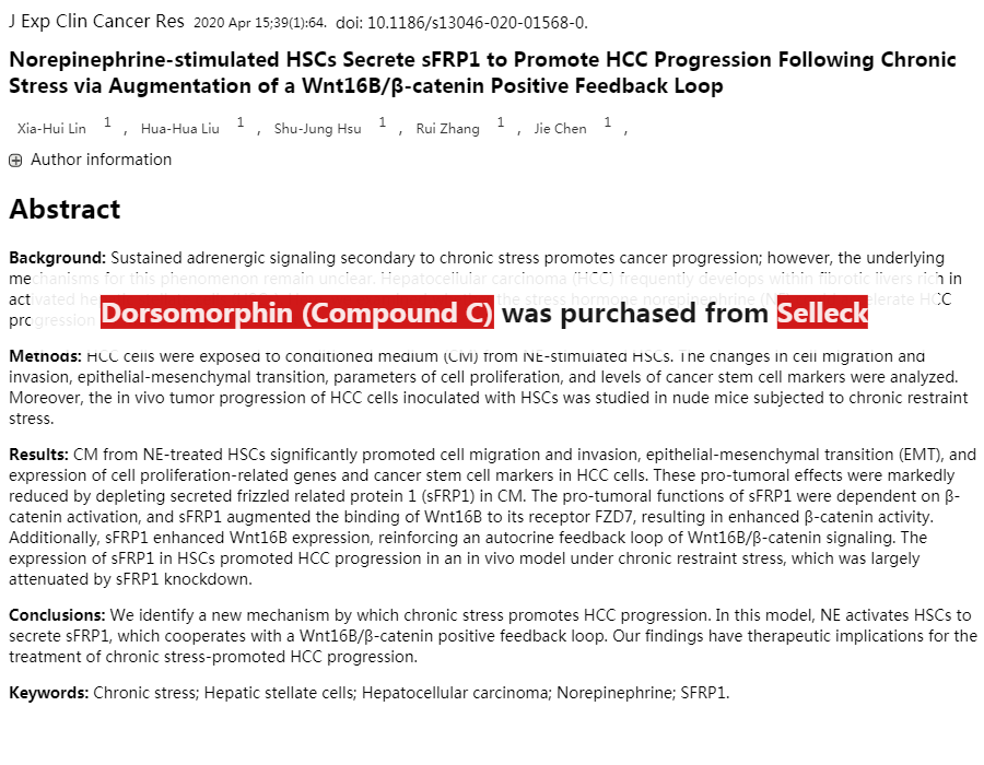 Dorsomorphin (Compound C) | AMPK 抑制剂 | 现货供应 | 美国品牌 | 免费采购电话400-668-6834