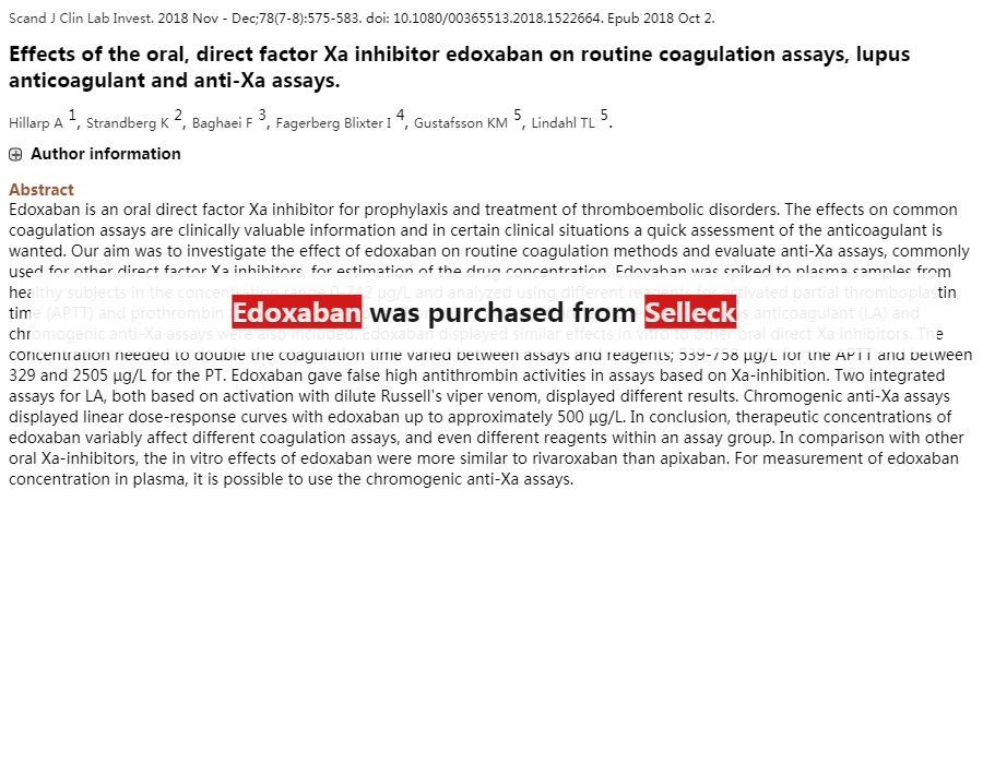 Edoxaban tosylate Monohydrate | Factor Xa 抑制剂 | 现货供应 | 美国品牌 | 免费采购电话400 ...