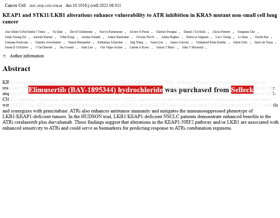 ATM/ATR抑制剂 | ATM/ATR Inhibitor