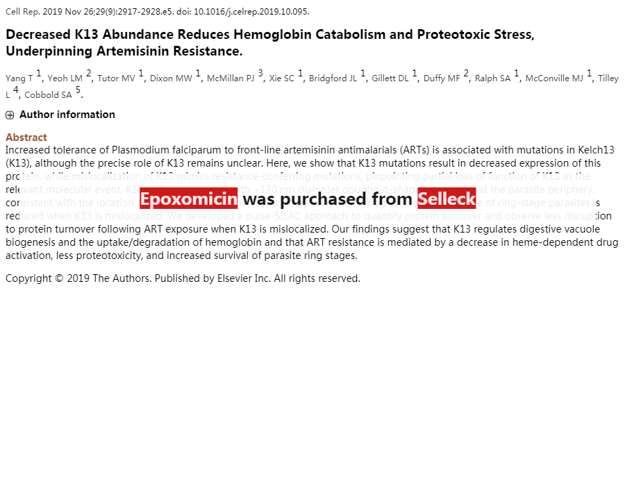 Epoxomicin (BU-4061T) | Proteasome 抑制剂 | 现货供应 | 美国品牌 | 免费采购电话400-668-6834
