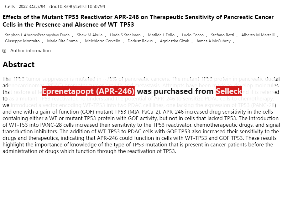Eprenetapopt (APR-246) | ≥99%(HPLC) | Selleck | p53 activator