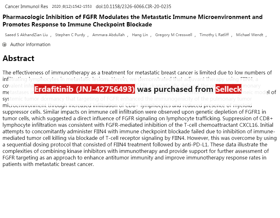 Erdafitinib (JNJ-42756493) | FGFR 抑制剂 | 现货供应 | 美国品牌 | 免费采购电话400-668-6834