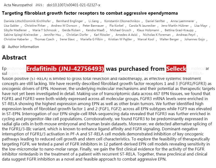 Erdafitinib (JNJ-42756493) | FGFR 抑制剂 | 现货供应 | 美国品牌 | 免费采购电话400-668-6834