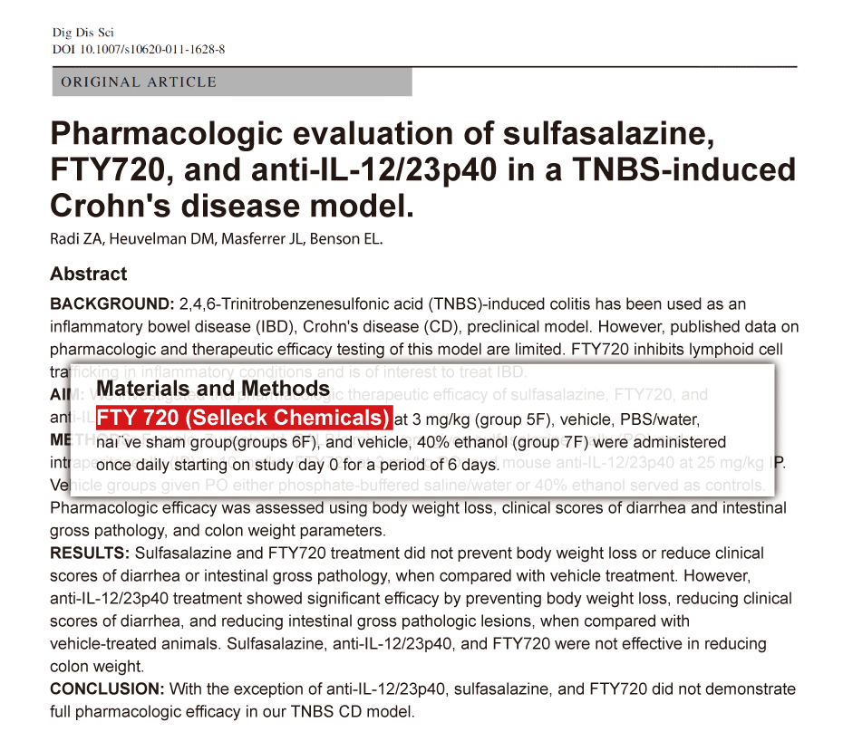 Fingolimod (FTY720) HCl | 购买S1P Receptor 拮抗剂 - Selleck