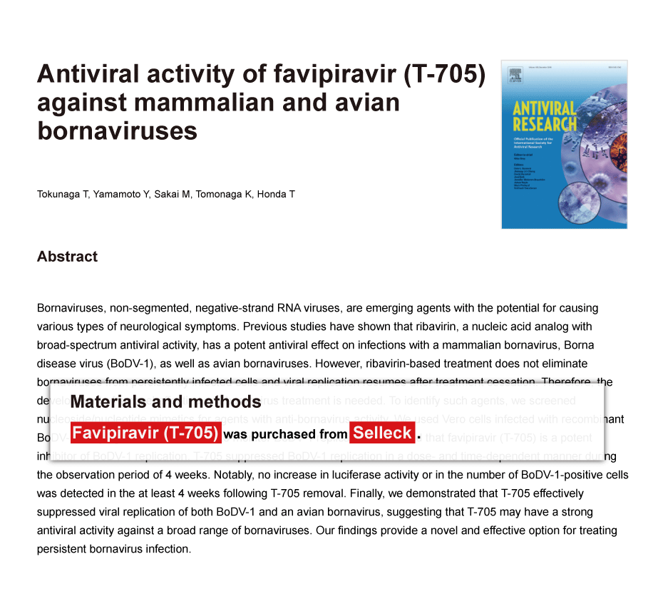 Favipiravir (T-705) | DNA/RNA Synthesis 抑制剂 | 现货供应 | 美国品牌 | 免费采购电话400 ...
