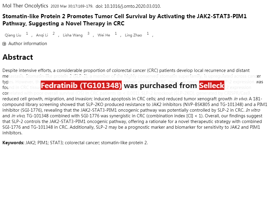Fedratinib (TG101348) | 购买JAK 抑制剂 - Selleck