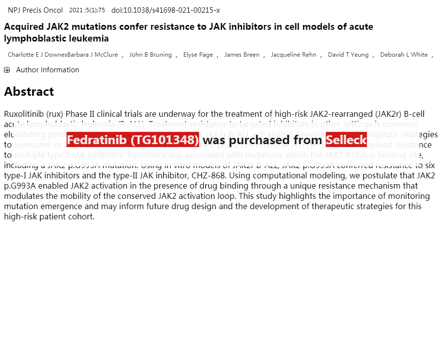 Fedratinib (TG101348) | 购买JAK 抑制剂 - Selleck