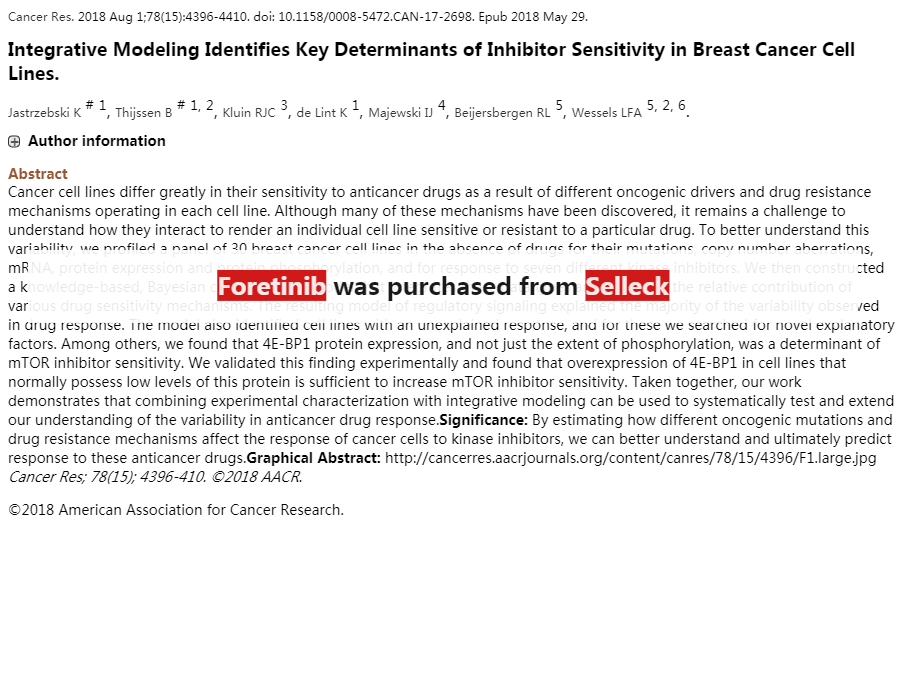 Foretinib (GSK1363089) | 购买c-Met 抑制剂 - Selleck