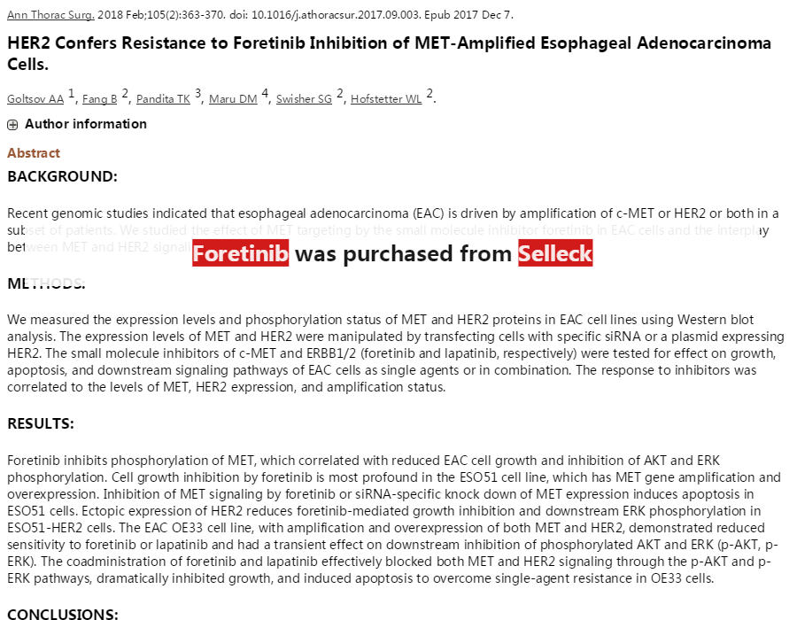 Foretinib (GSK1363089) | 购买c-Met 抑制剂 - Selleck
