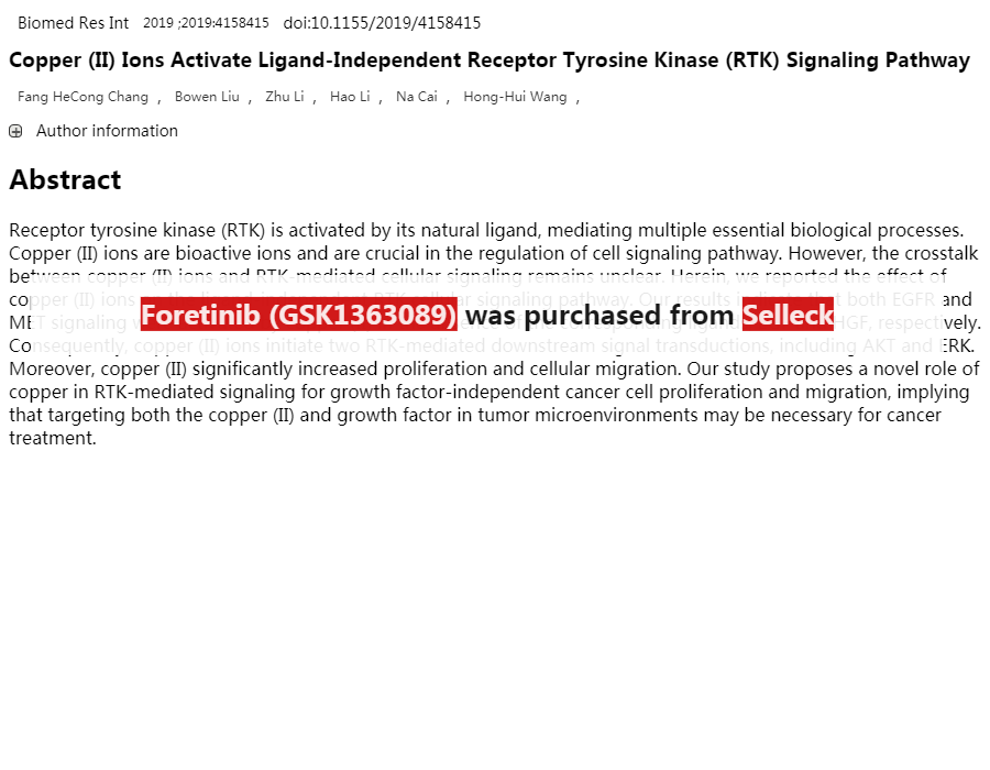 Foretinib (GSK1363089) | 购买c-Met 抑制剂 - Selleck