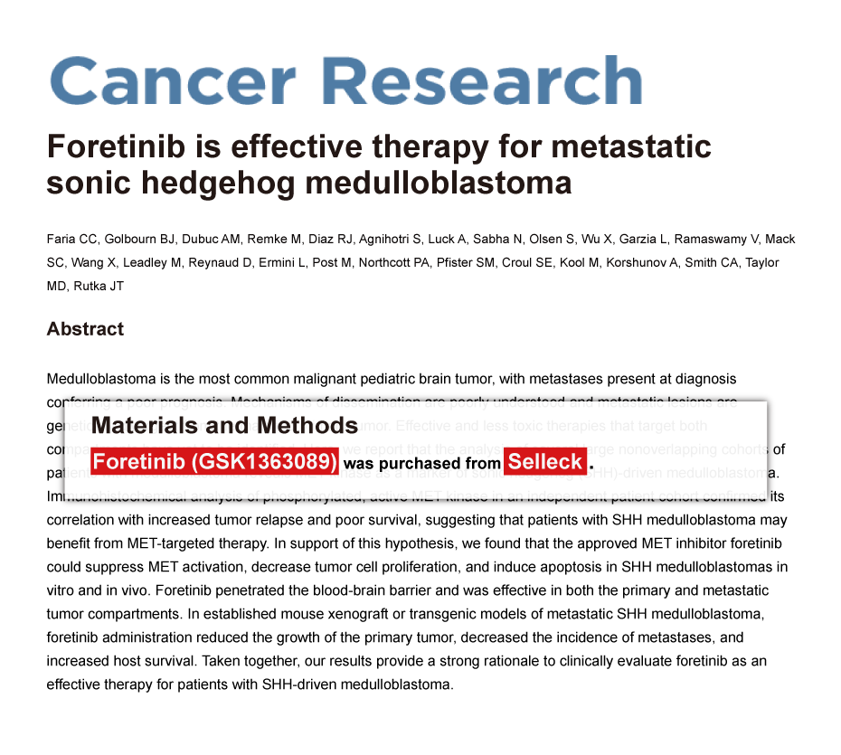 Foretinib (GSK1363089) | 购买c-Met 抑制剂 - Selleck