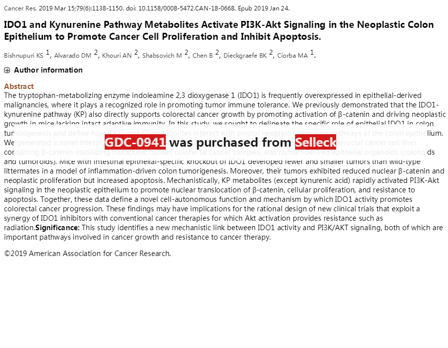 Pictilisib (GDC-0941) | PI3K 抑制剂 | 现货供应 | 美国品牌 | 免费采购电话400-668-6834