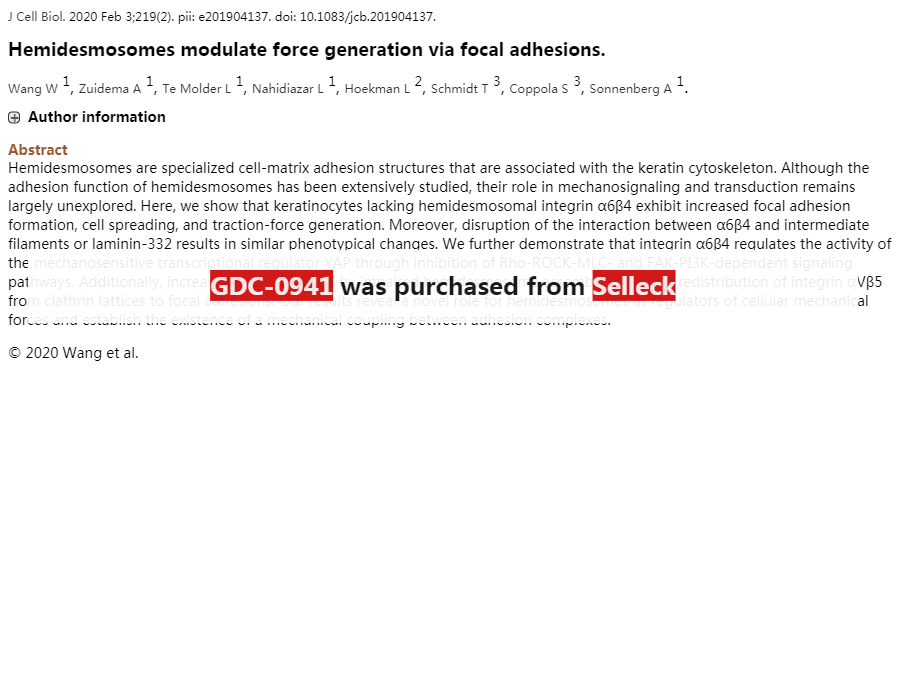 Pictilisib (GDC-0941) | PI3K 抑制剂 | 现货供应 | 美国品牌 | 免费采购电话400-668-6834