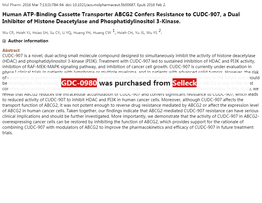 Apitolisib (GDC-0980) | 购买PI3K 抑制剂 - Selleck