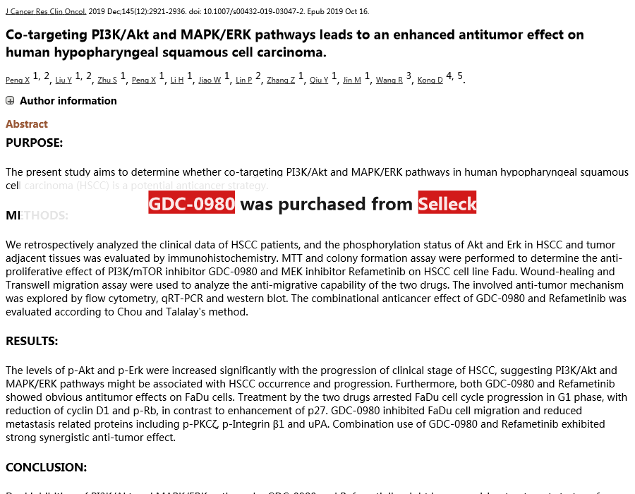 Apitolisib (GDC-0980) | 购买PI3K 抑制剂 - Selleck