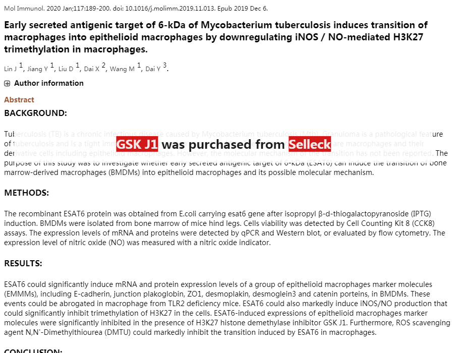 GSK J1 | Histone Demethylase 抑制剂 | 现货供应 | 美国品牌 | 免费采购电话400-668-6834