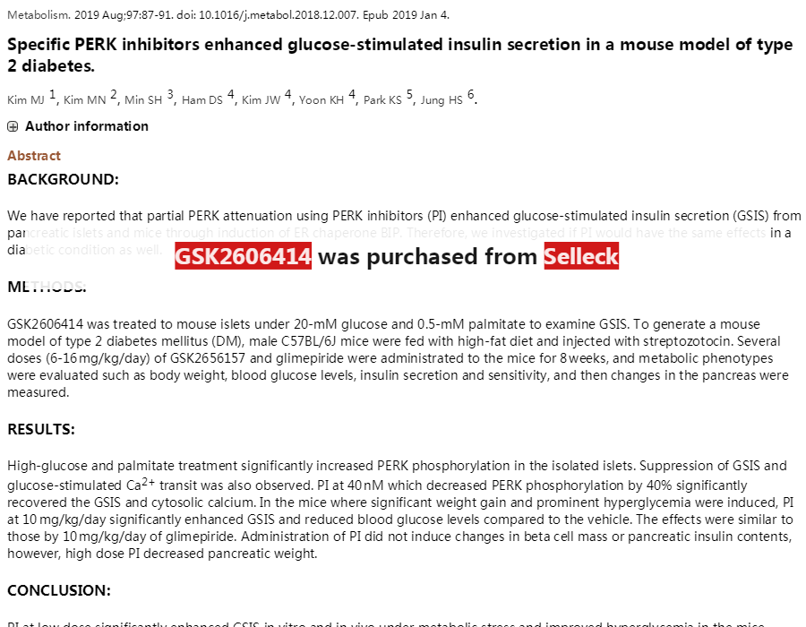 GSK2606414 | 购买PERK 抑制剂 - Selleck
