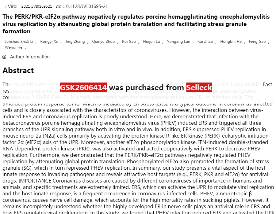 GSK2606414 | 购买PERK 抑制剂 - Selleck