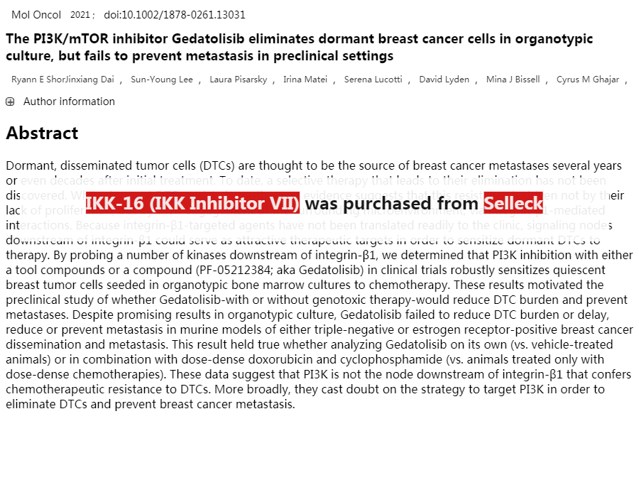 IKK-16 (IKK Inhibitor VII) | 购买IκB/IKK 抑制剂 - Selleck