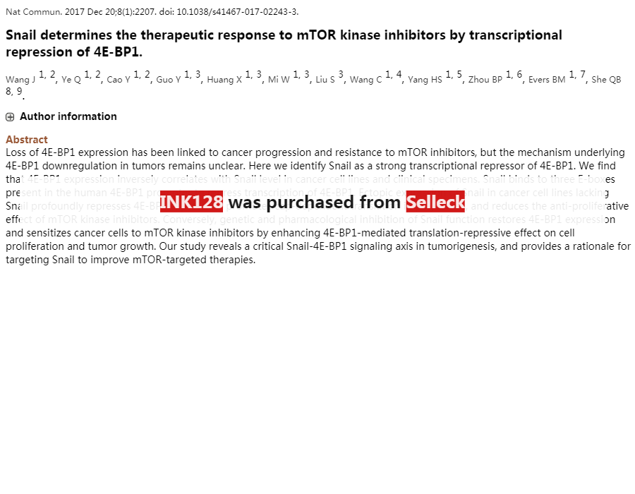 Sapanisertib (MLN0128) | 购买mTOR 抑制剂 - Selleck