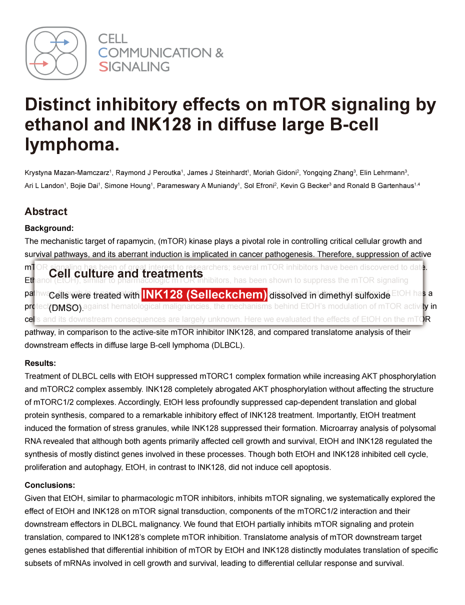 Sapanisertib (MLN0128) | 购买mTOR 抑制剂 - Selleck