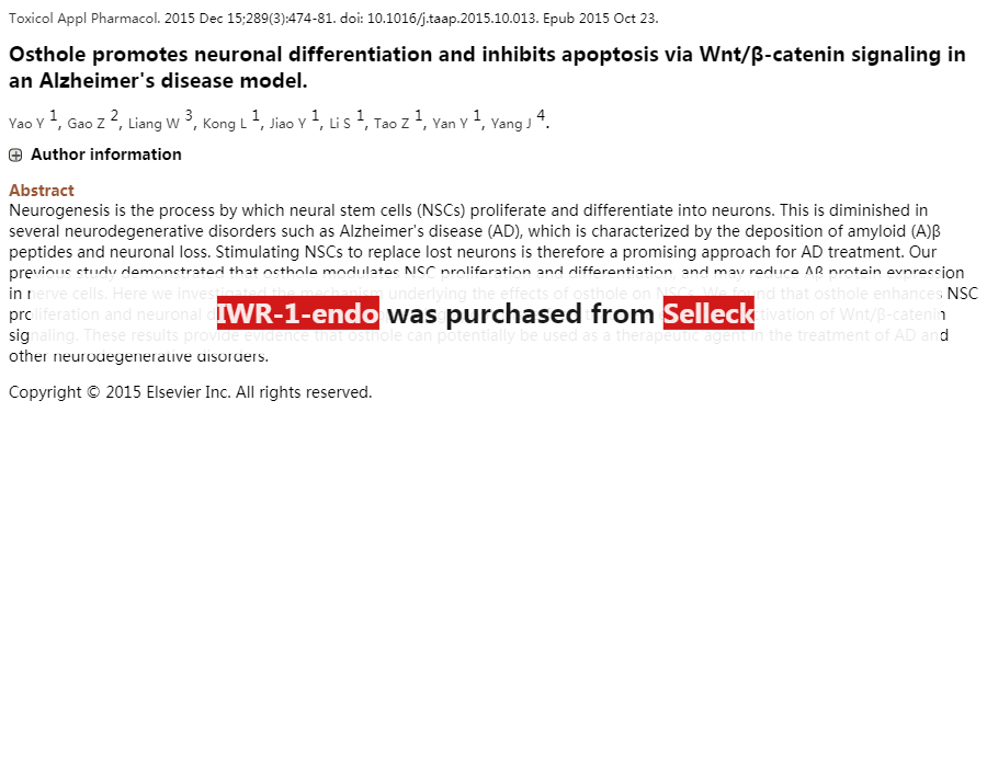 IWR-1-endo | 购买Wnt/beta-catenin 抑制剂 - Selleck