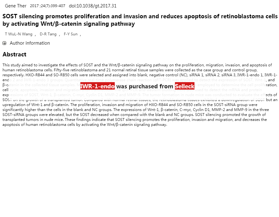 IWR-1-endo | 购买Wnt/beta-catenin 抑制剂 - Selleck