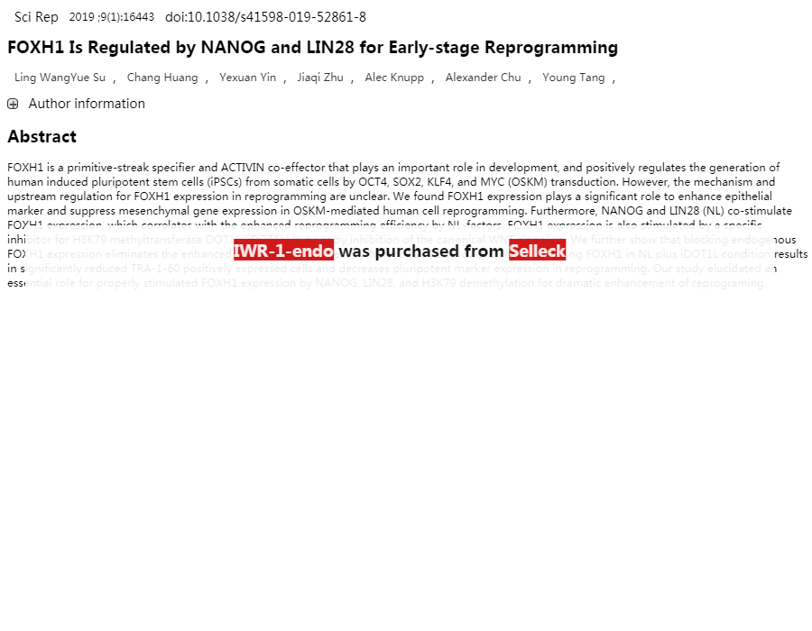IWR-1-endo | 购买Wnt/beta-catenin 抑制剂 - Selleck
