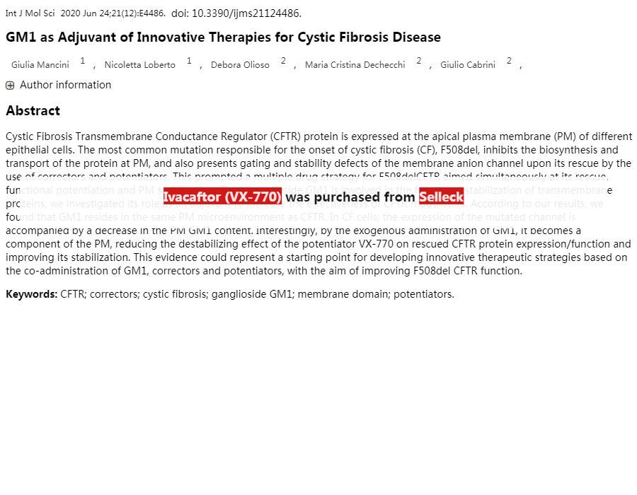 Ivacaftor (VX-770) | 购买CFTR 激活剂 - Selleck