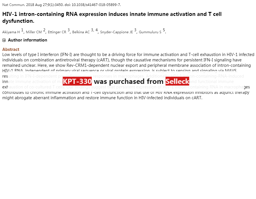 Selinexor (KPT-330) | 购买CRM1 抑制剂 - Selleck