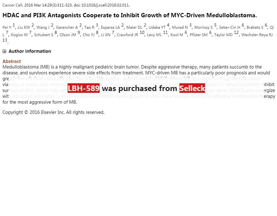 Panobinostat (LBH589) | HDAC 抑制剂 | 现货供应 | 美国品牌 | 免费采购电话400-668-6834