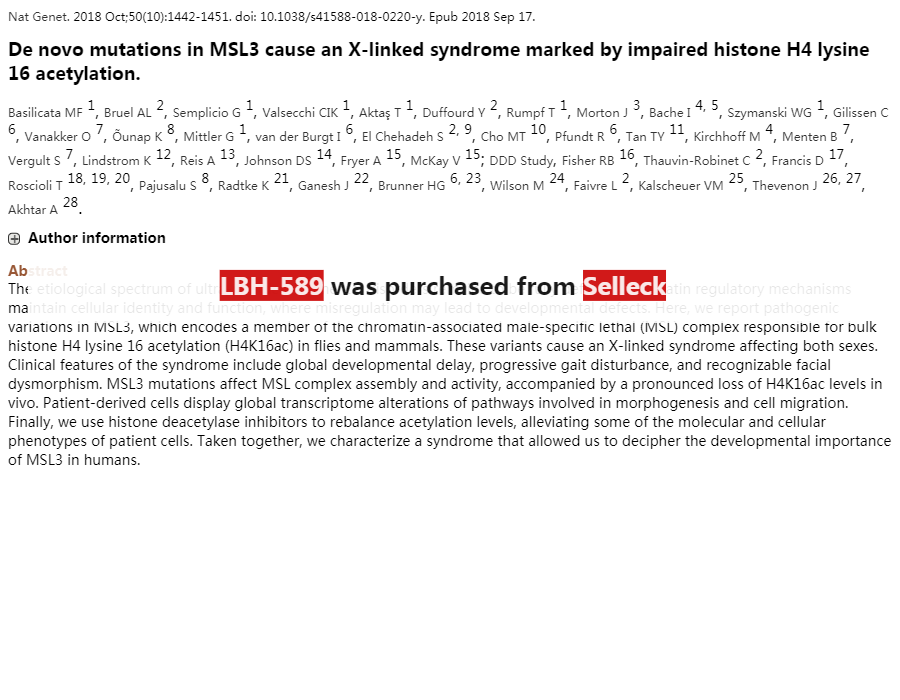 Panobinostat (LBH589) | HDAC 抑制剂 | 现货供应 | 美国品牌 | 免费采购电话400-668-6834