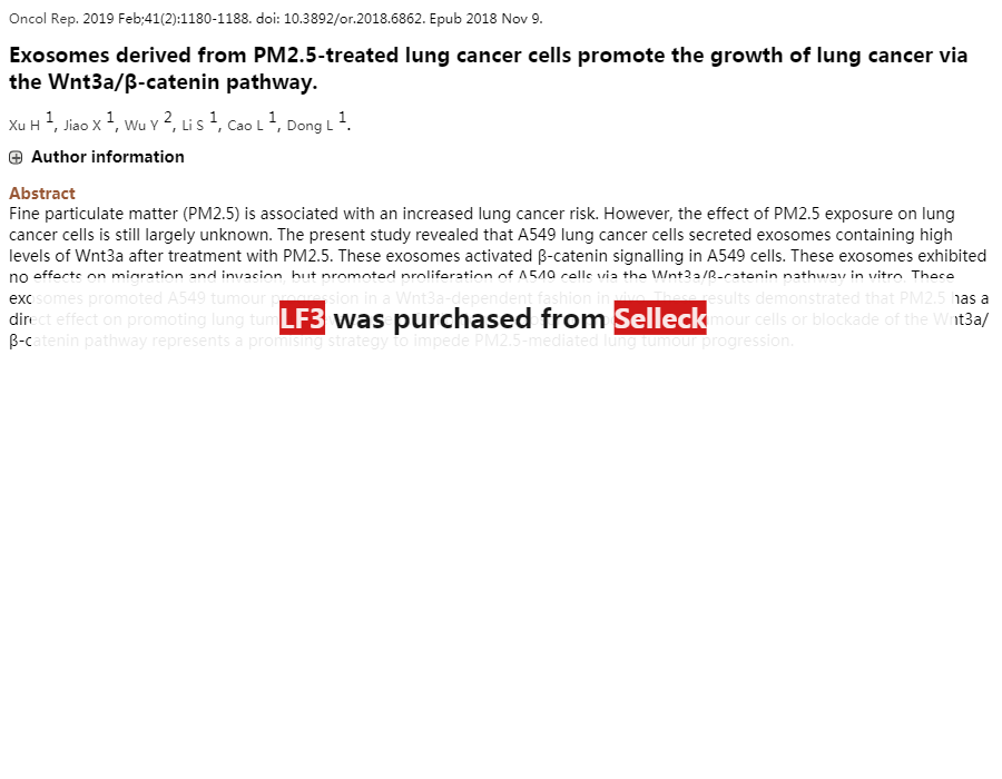 LF3 | ≥99%(HPLC) | Selleck | Wnt/beta-catenin inhibitor