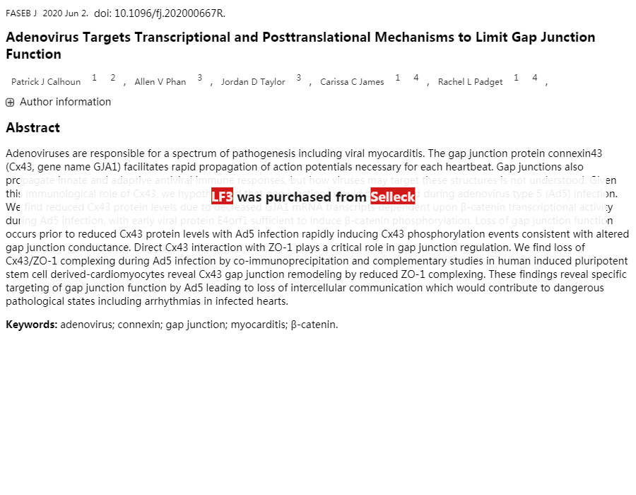 LF3 | ≥99%(HPLC) | Selleck | Wnt/beta-catenin inhibitor
