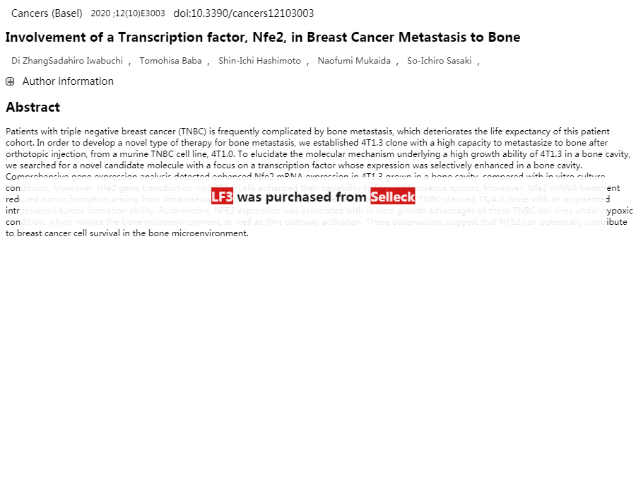 LF3 | ≥99%(HPLC) | Selleck | Wnt/beta-catenin inhibitor