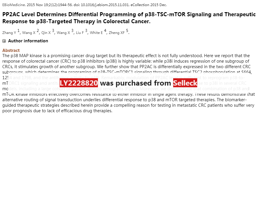 Ralimetinib (LY2228820) dimesylate | 购买p38 MAPK 抑制剂 - Selleck