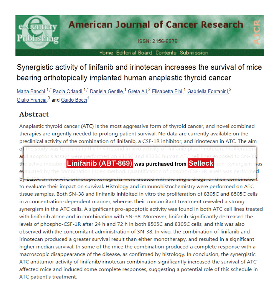 Linifanib (ABT-869) | 购买VEGFR 抑制剂 - Selleck