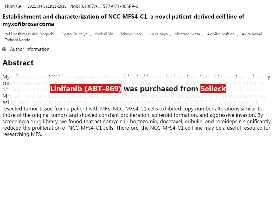 Linifanib (ABT-869) | 购买VEGFR 抑制剂 - Selleck