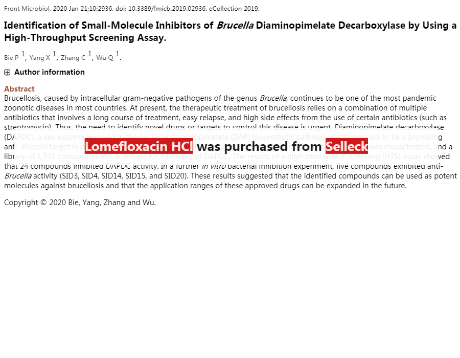 购买Lomefloxacin HCl | Anti-infection chemical | 价格 | IC50 | 只能用于研究